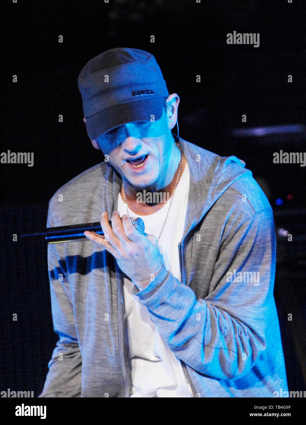 Rapper Eminem performs on-stage at the launch of 'DJ Hero' at the ...