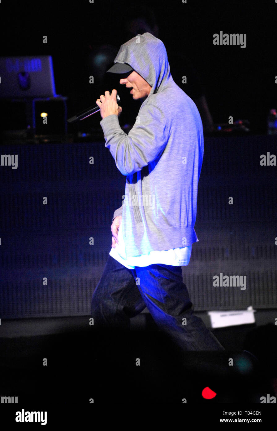 Rapper Eminem performs on-stage at the launch of 'DJ Hero' at the ...