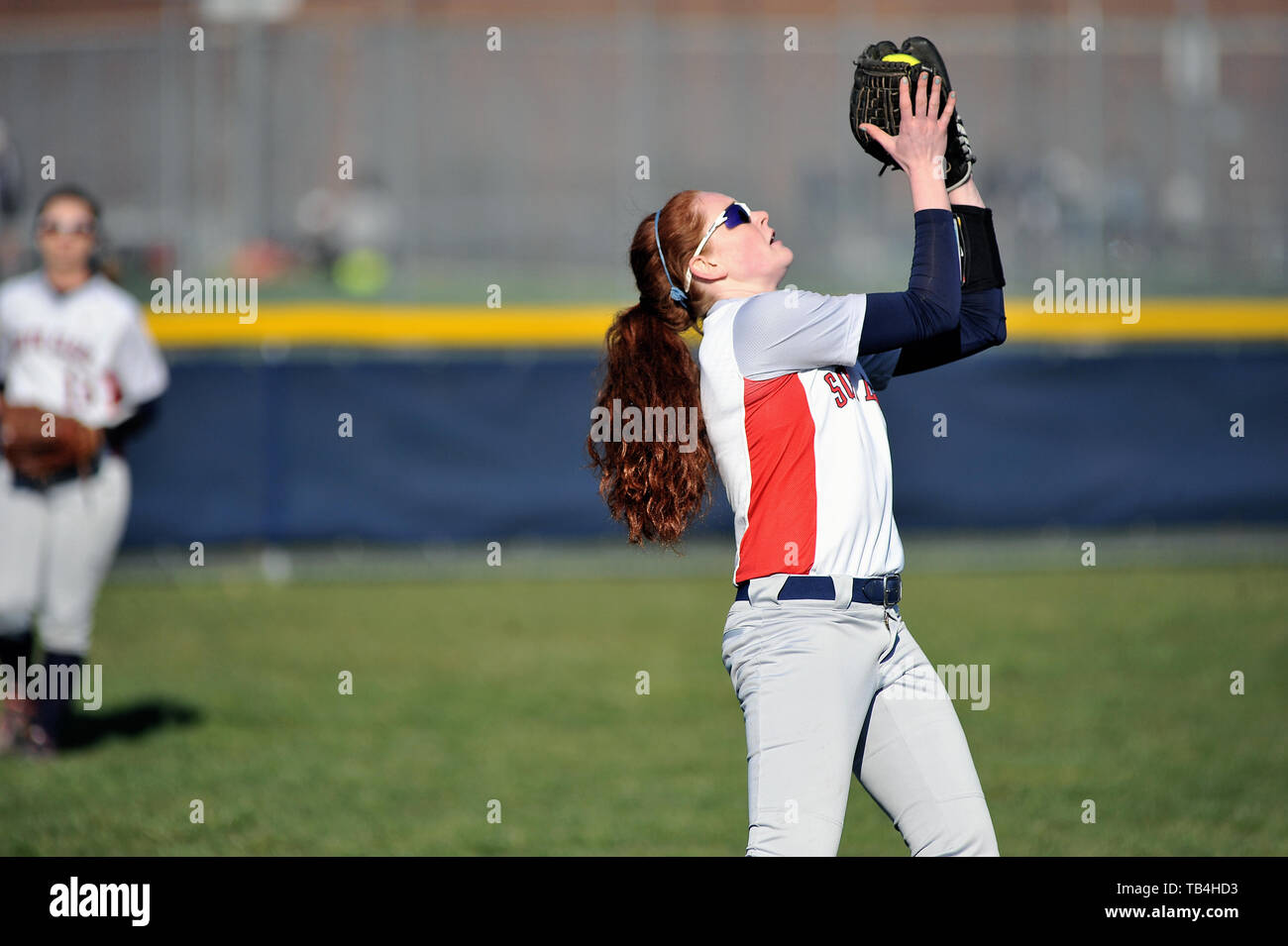 Left fielder making a catch of a fly ball. USA Stock Photo - Alamy