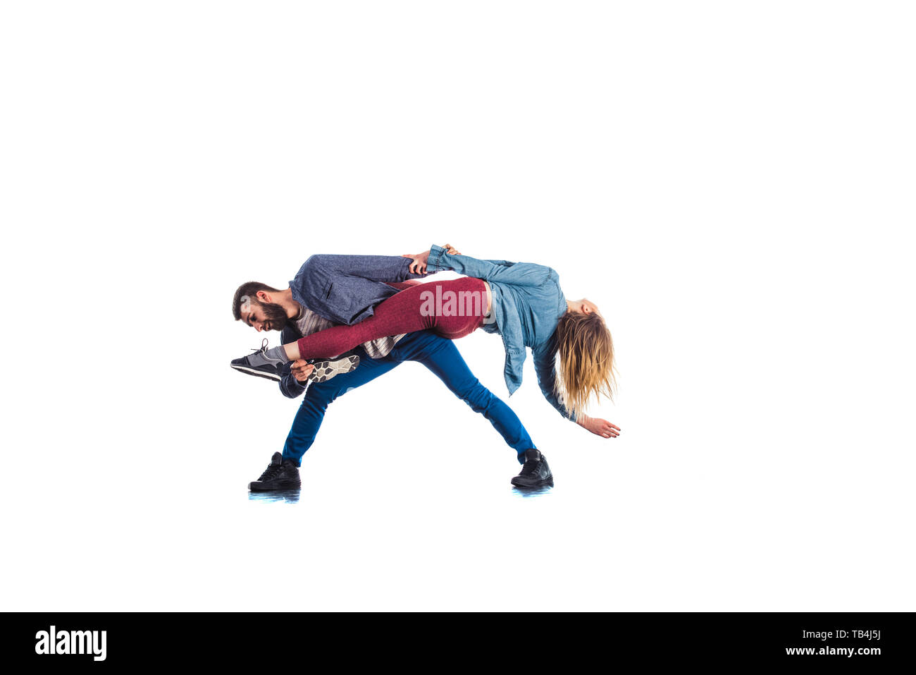 Cool couple is training aerobic on white background Stock Photo - Alamy