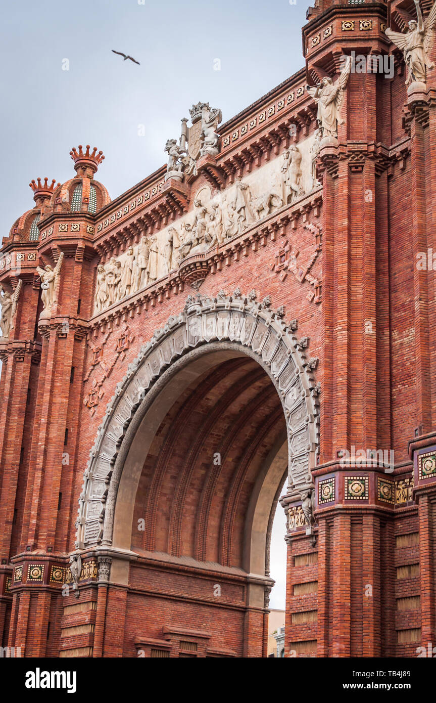 Architectural Close-up of Monumental Red Brick Arch in Barcelona, Spain ...
