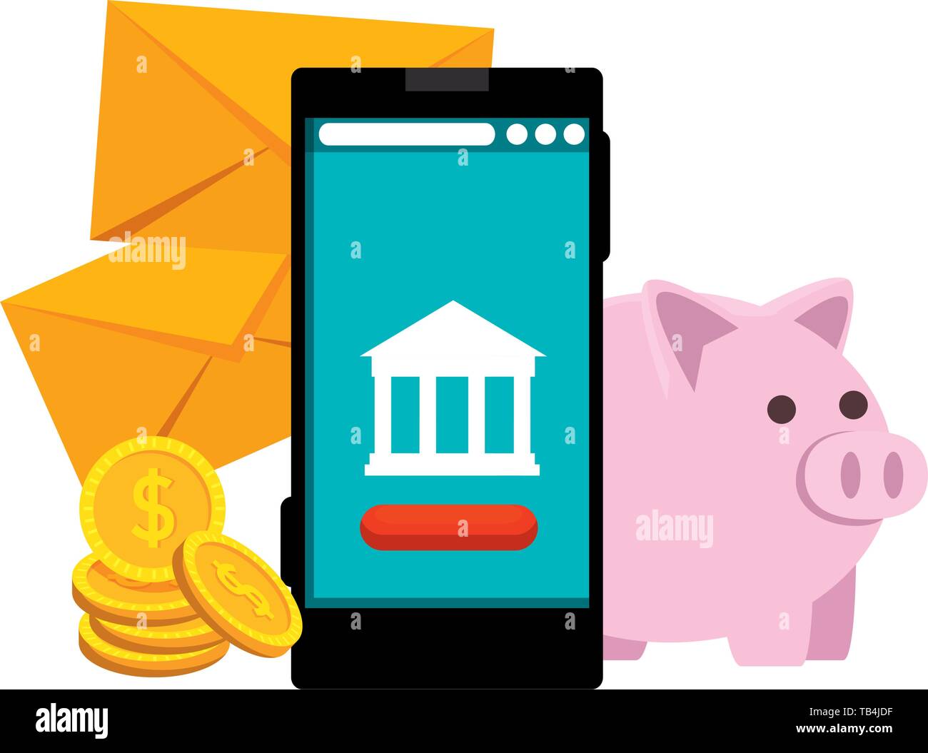 smartphone with bank building app and envelopes money Stock Vector ...