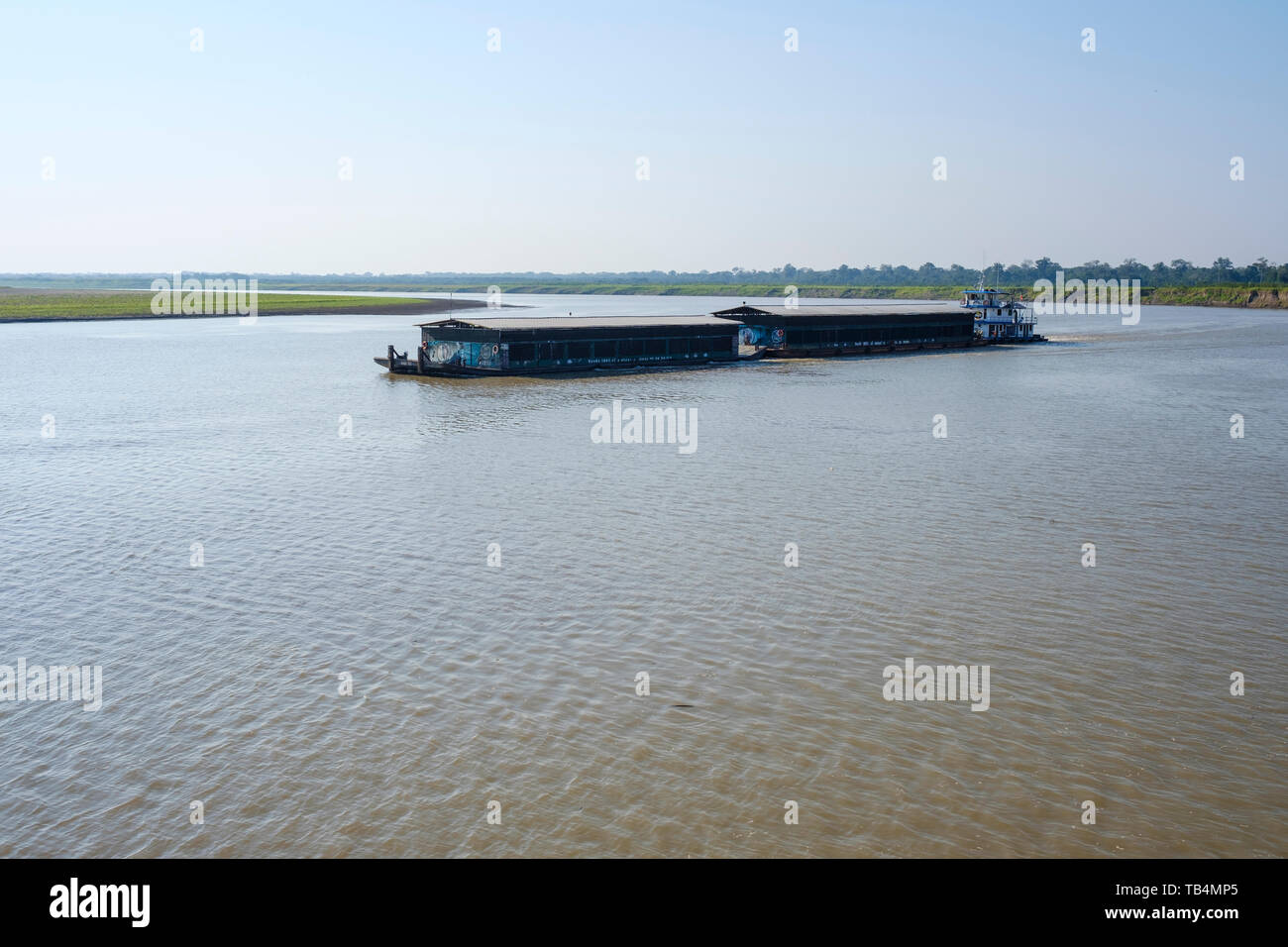 Lancha or ship for cargo on the Ucayali River, Peruvian Amazon Basin ...