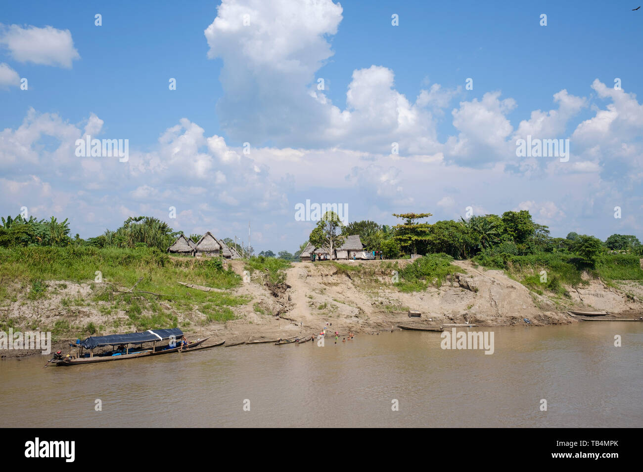 Riverside community on the Ucayali River seen during the Iquitos ...