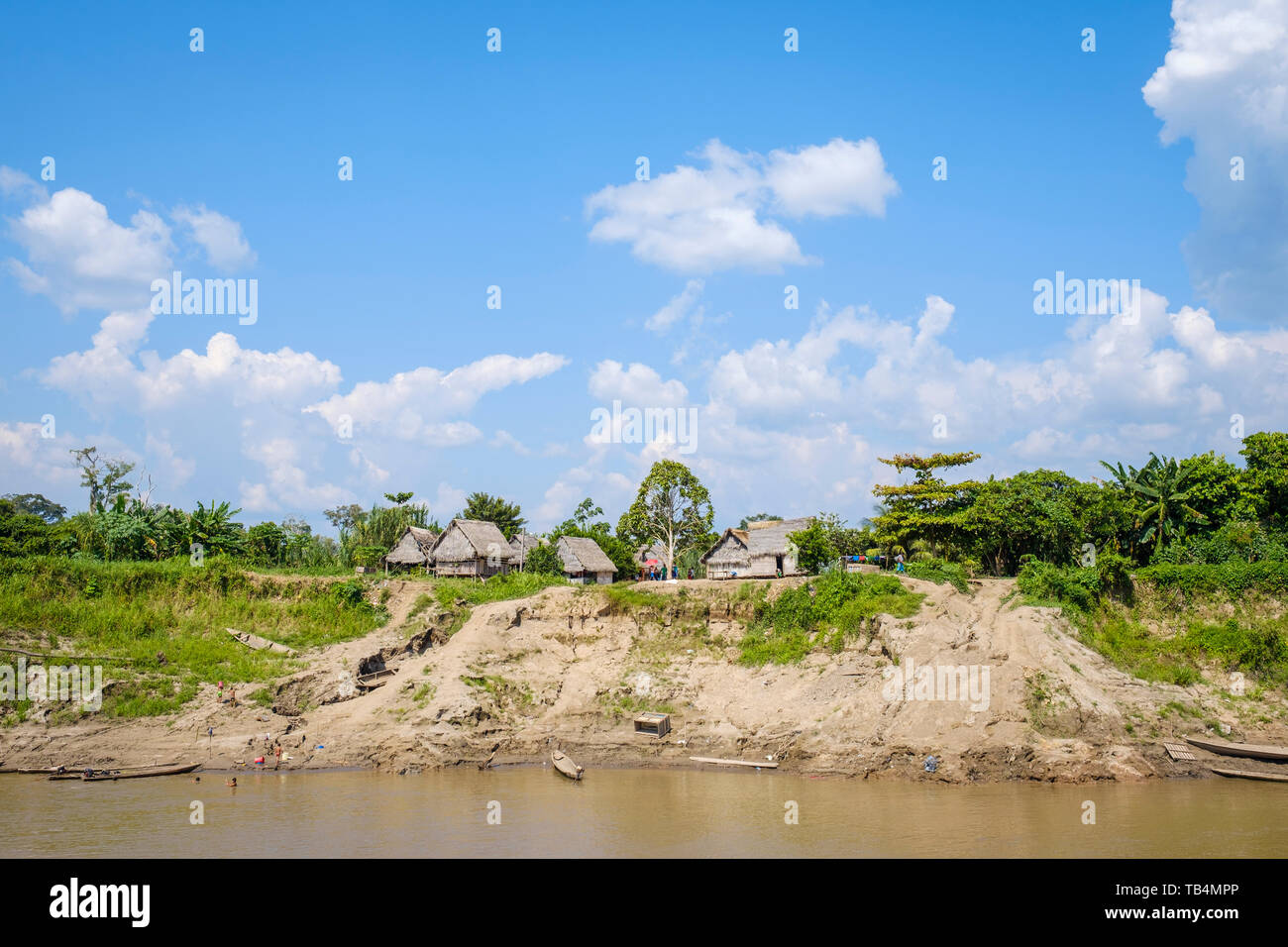 Riverside community on the Ucayali River seen during the Iquitos ...