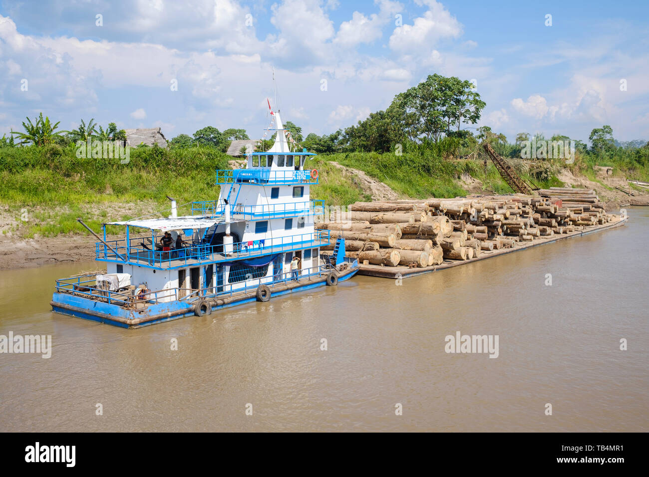 Logging boat on the Ucayali River, Peruvian Amazon Basin, Loreto ...