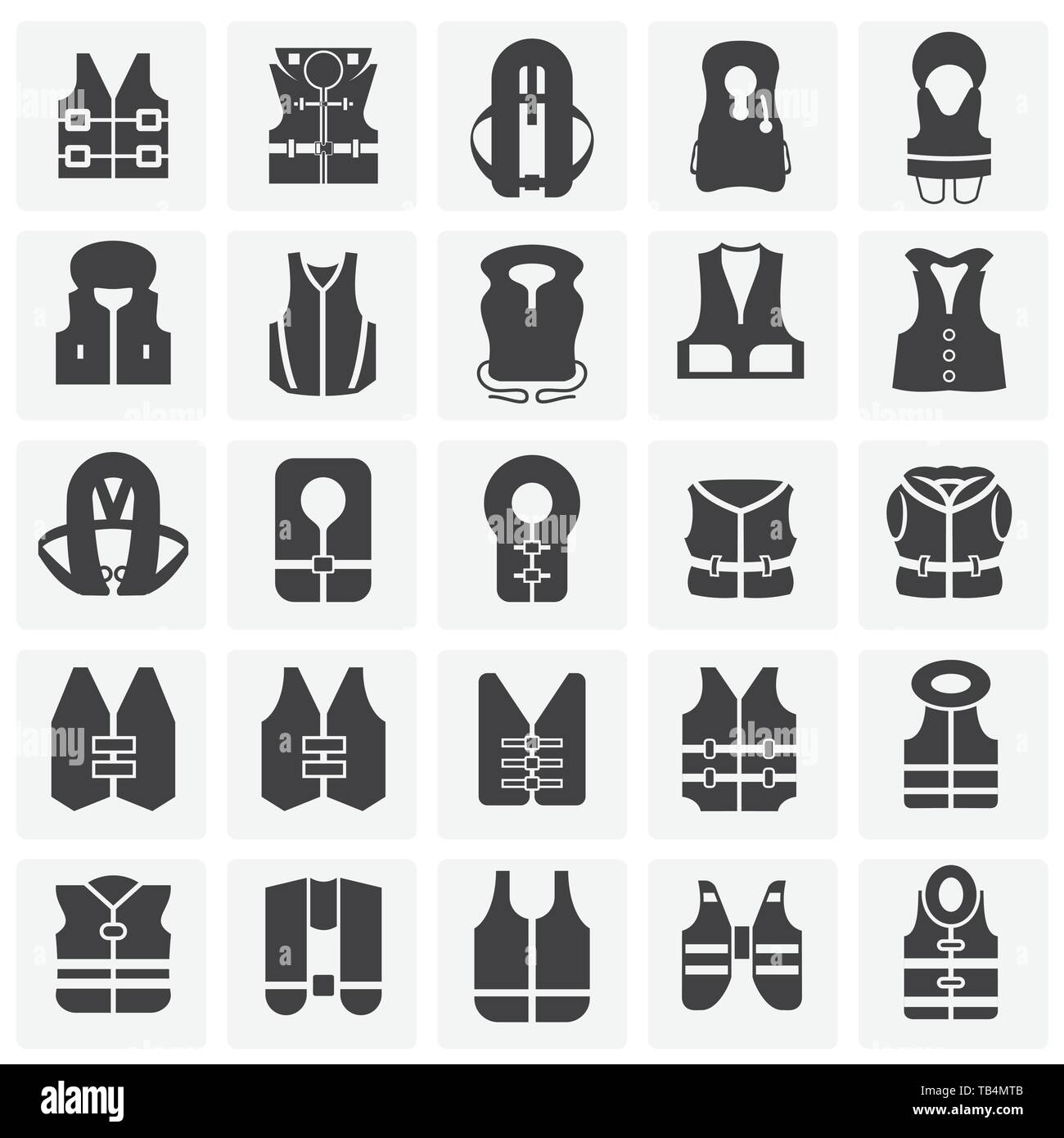 Life vest icons set on squares background for graphic and web design ...