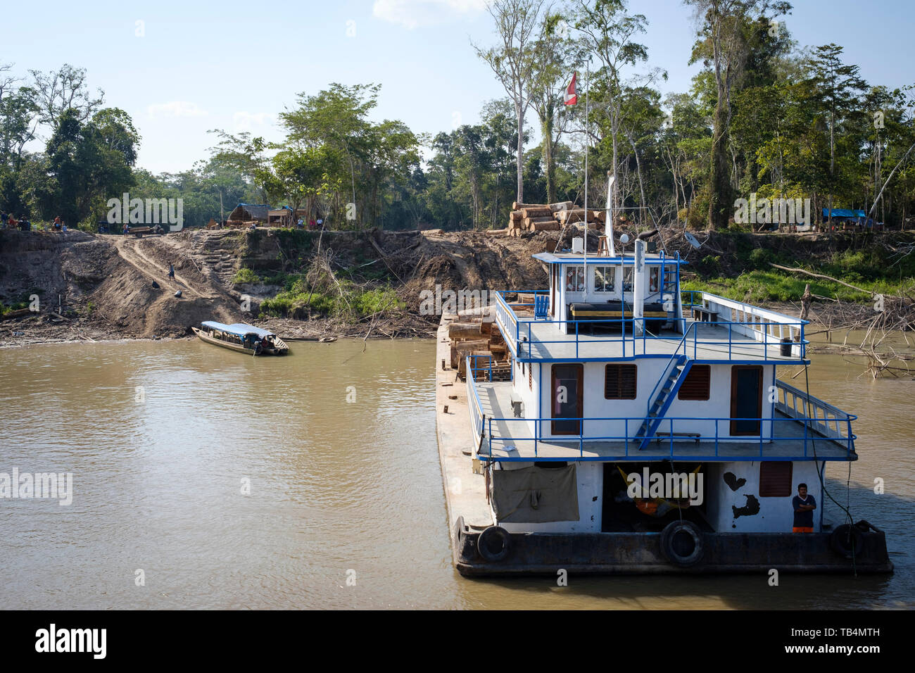 Logging boat on the Ucayali River, Peruvian Amazon Basin, Loreto ...