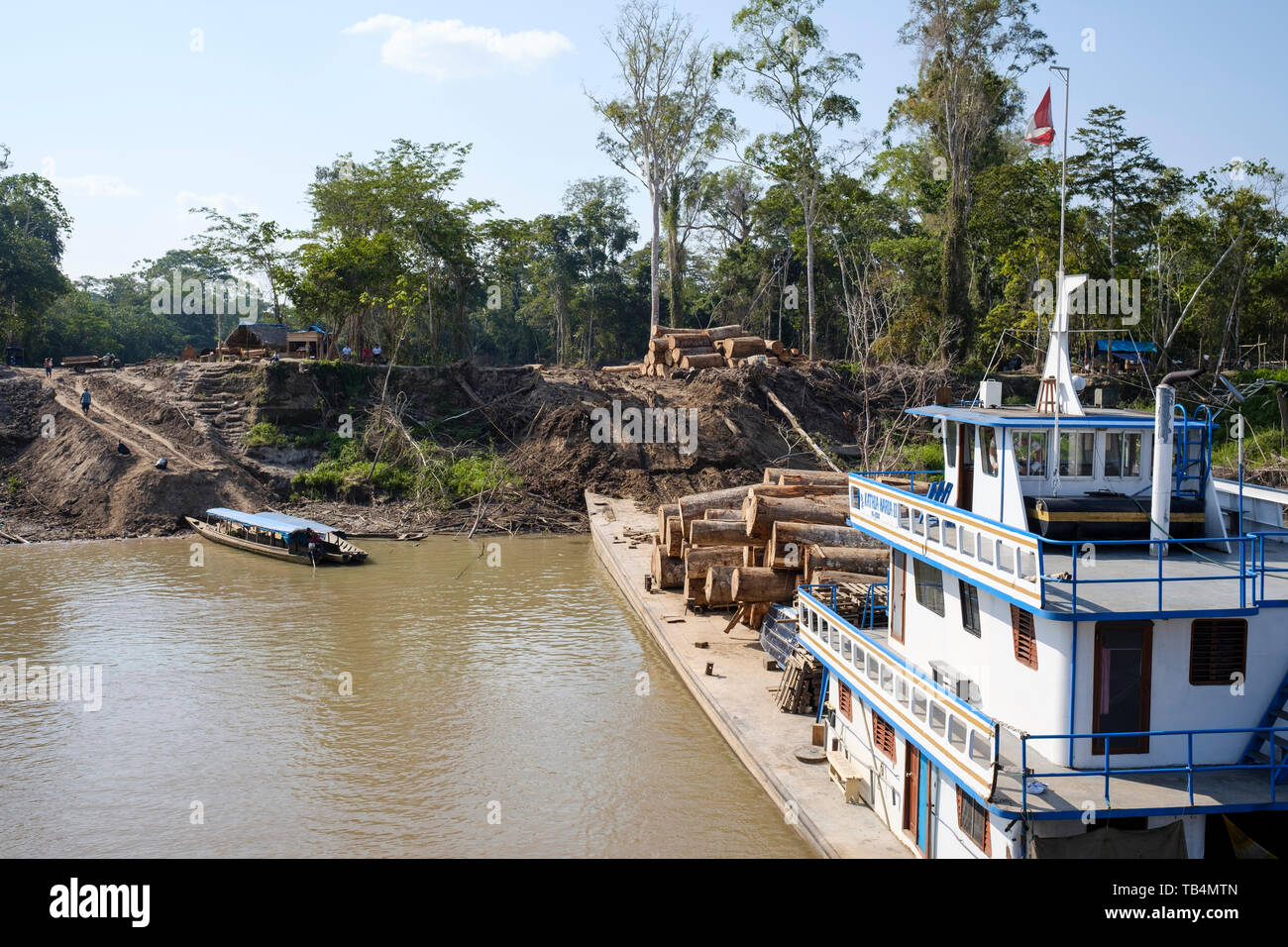 Logging boat on the Ucayali River, Peruvian Amazon Basin, Loreto ...