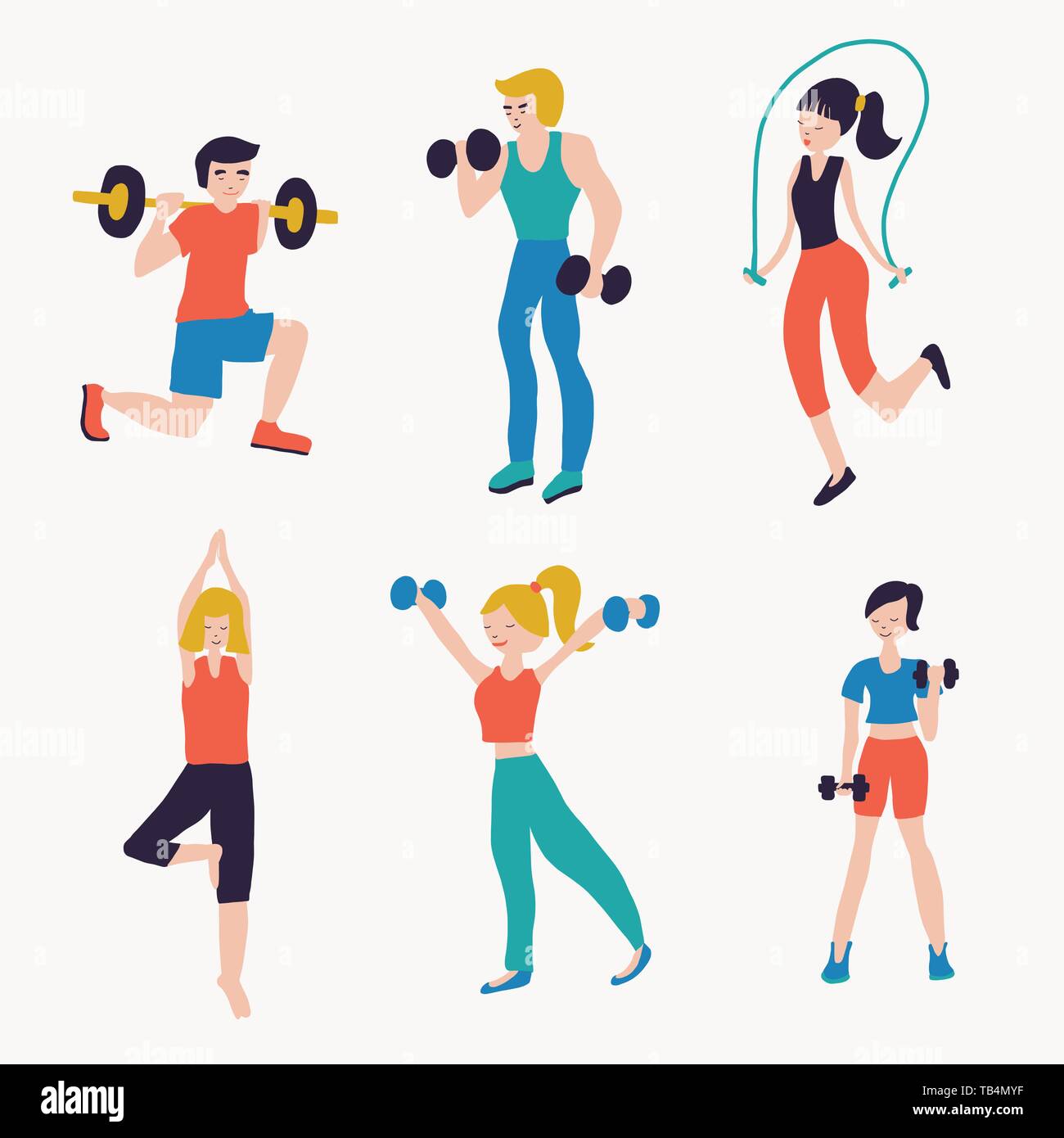 Vector illustration set people fitness workout exercises. Sport club ...