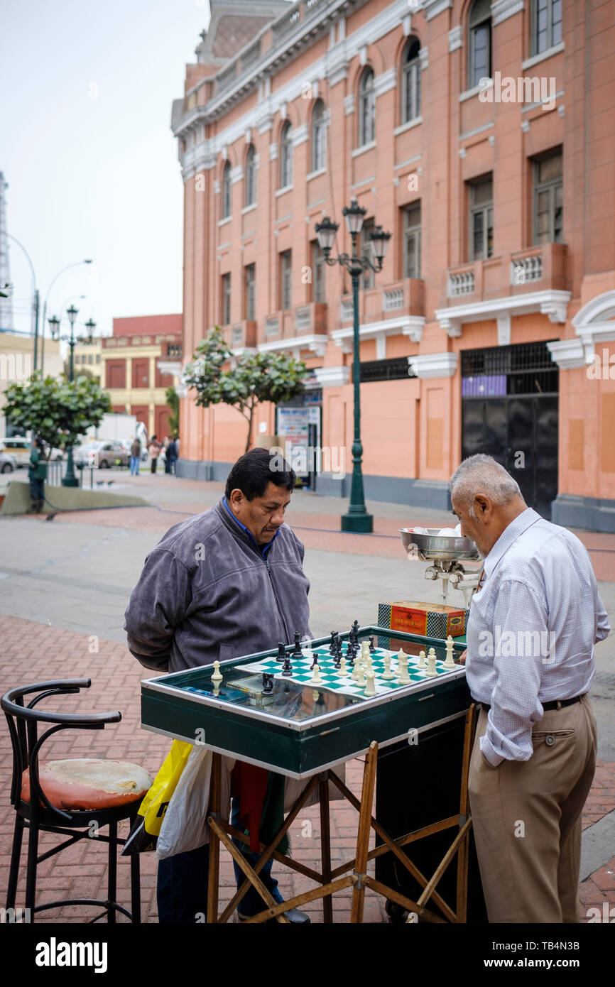 Men playing chess in the streets of the Historic Center of Lima, Peru ...