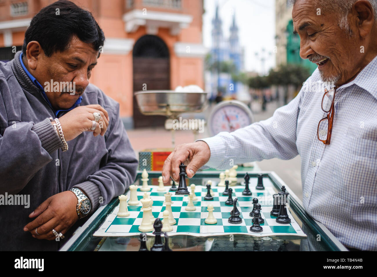 Men playing chess in the streets of the Historic Center of Lima, Peru ...