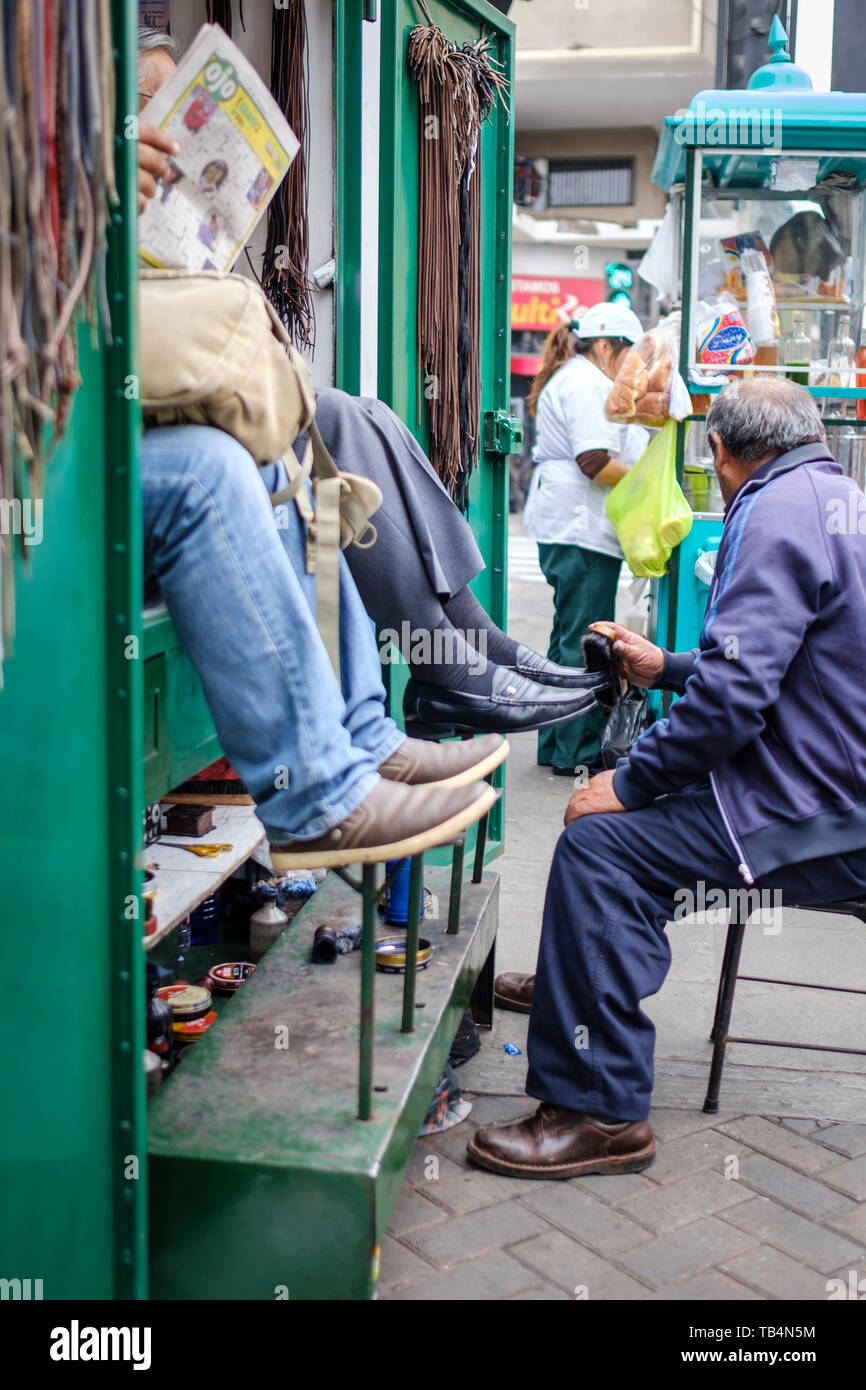 Shoeshine booth in the streets of the Historic Center of Lima, Peru ...