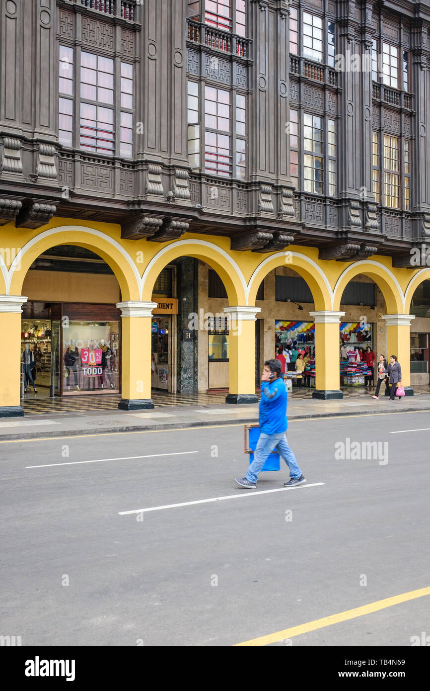 Colorful colonial style architecture at Plaza de Armas or Main Square ...