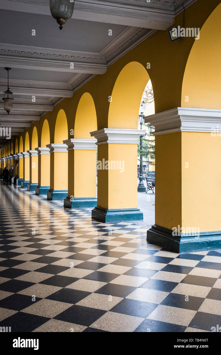 Colorful colonial style architecture at Plaza de Armas or Main Square ...