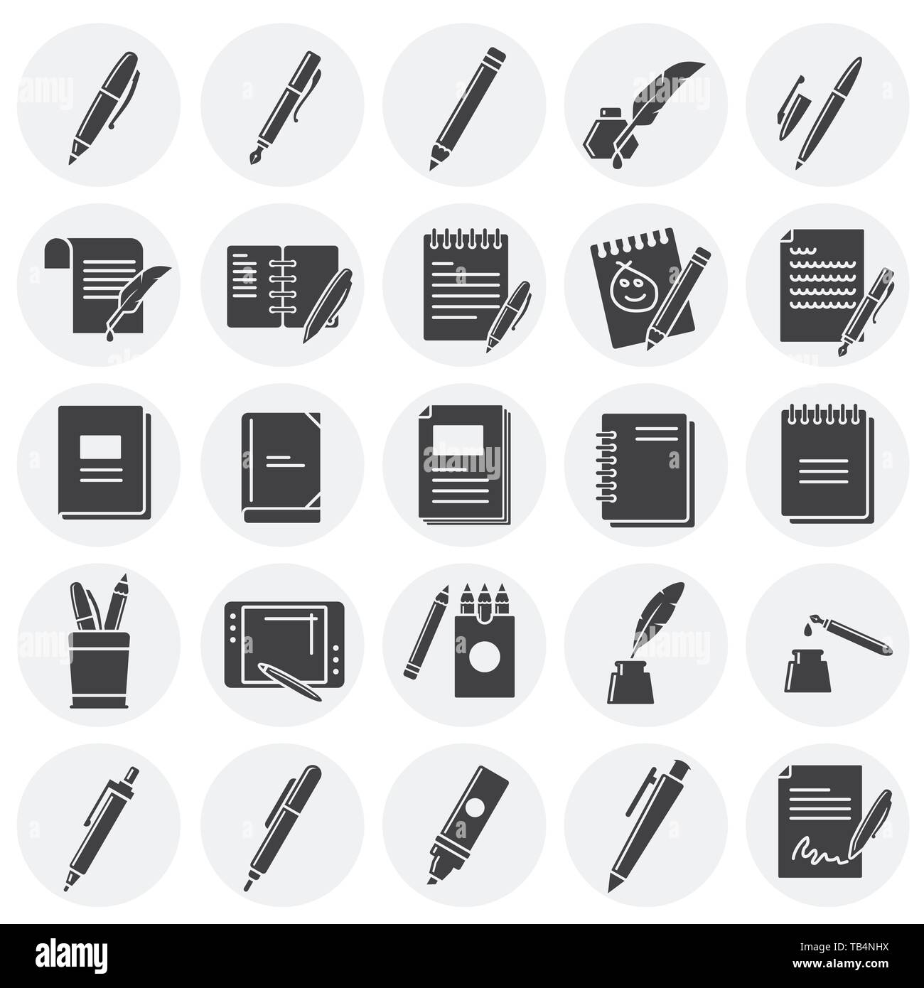 Writing related icons set on background for graphic and web design ...