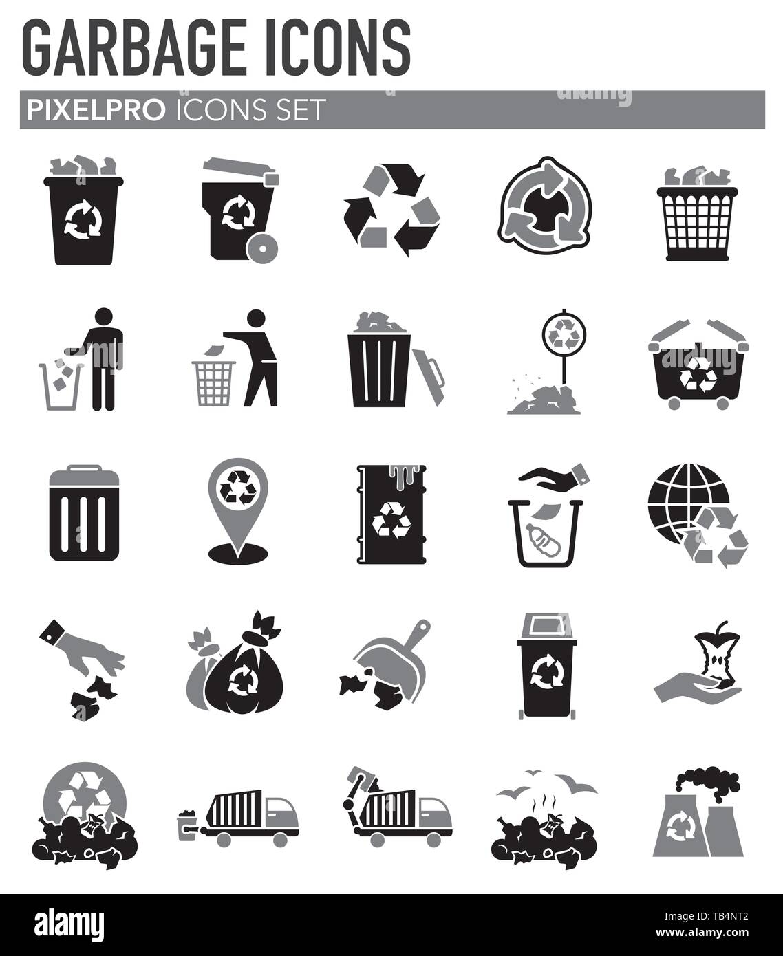 Garbage related icons set on background for graphic and web design ...
