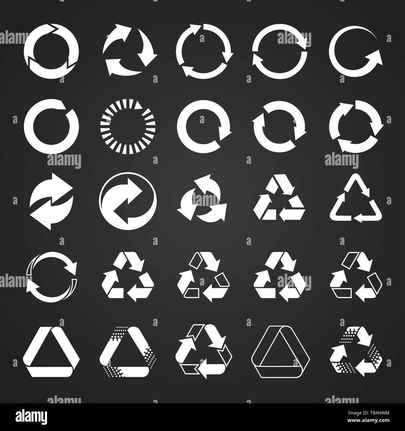 Recycling icons set on black background for graphic and web design ...