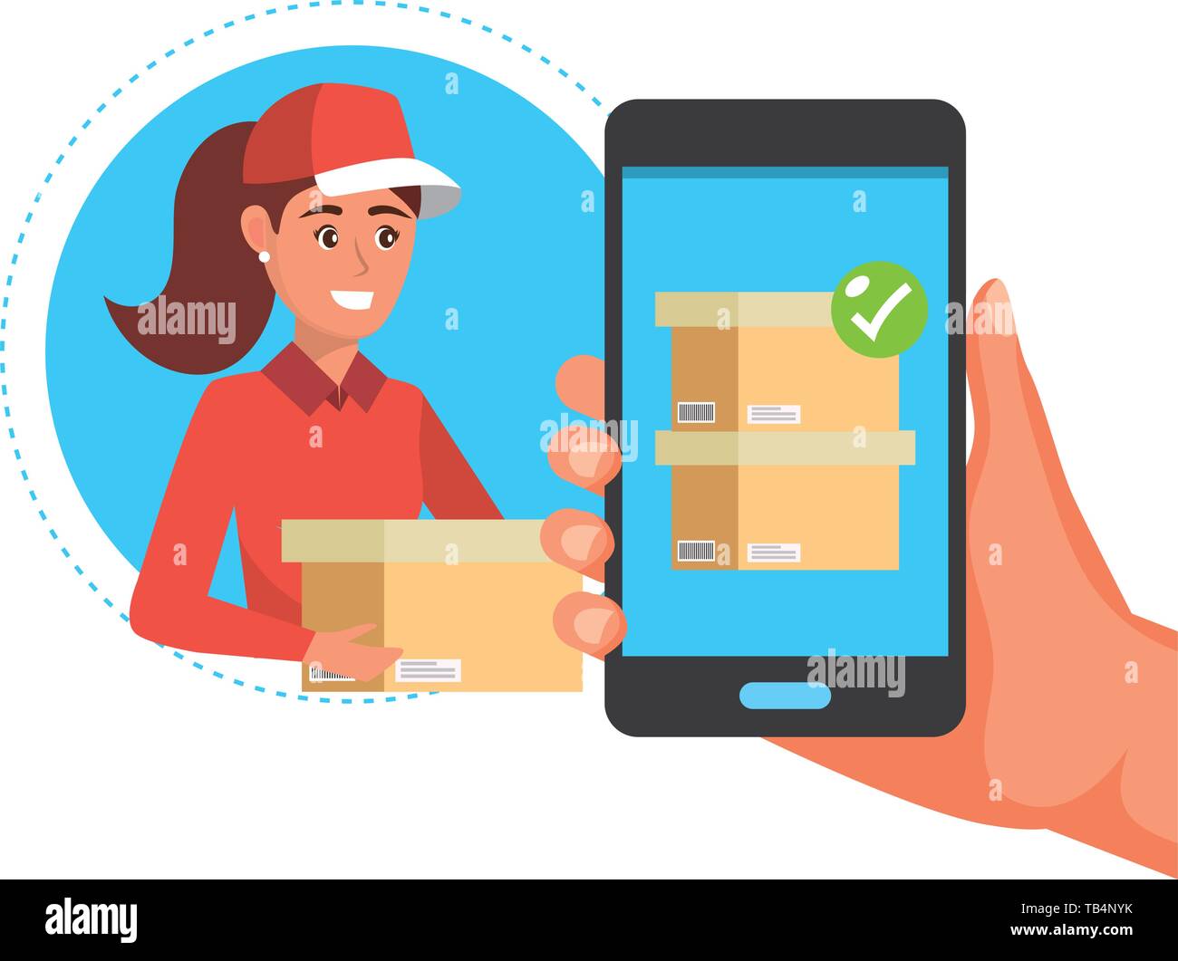 tracking and delivery logistic woman worker cartoon vector illustration ...