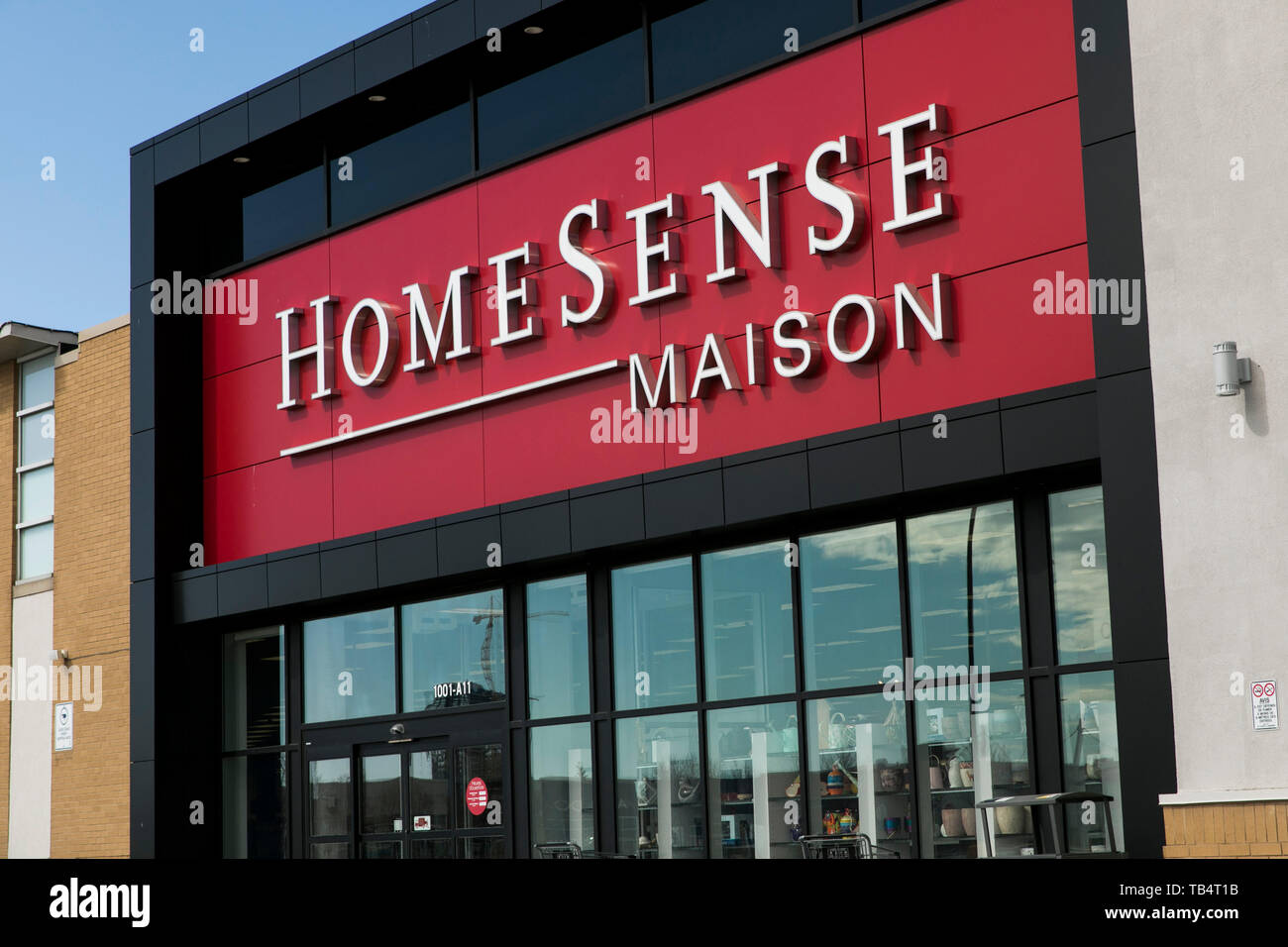 A logo sign outside of a HomeSense retail store location in Montreal, Quebec, Canada, on April ...