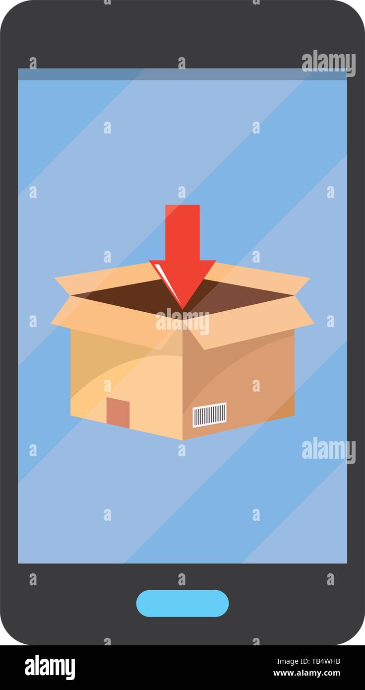 cellphone showing box with download arrow vector illustration graphic ...