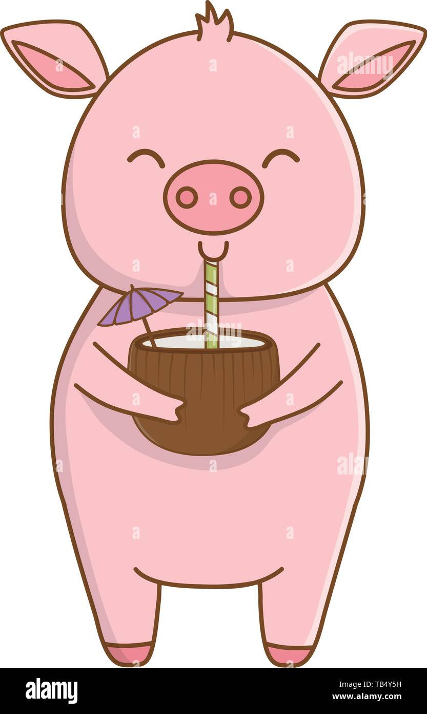 cute animal pig enjoying vacations and summer time, travel and relax ...