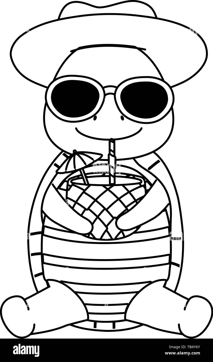 cute animal turtle enjoying summer time vacations holidays cartoon ...
