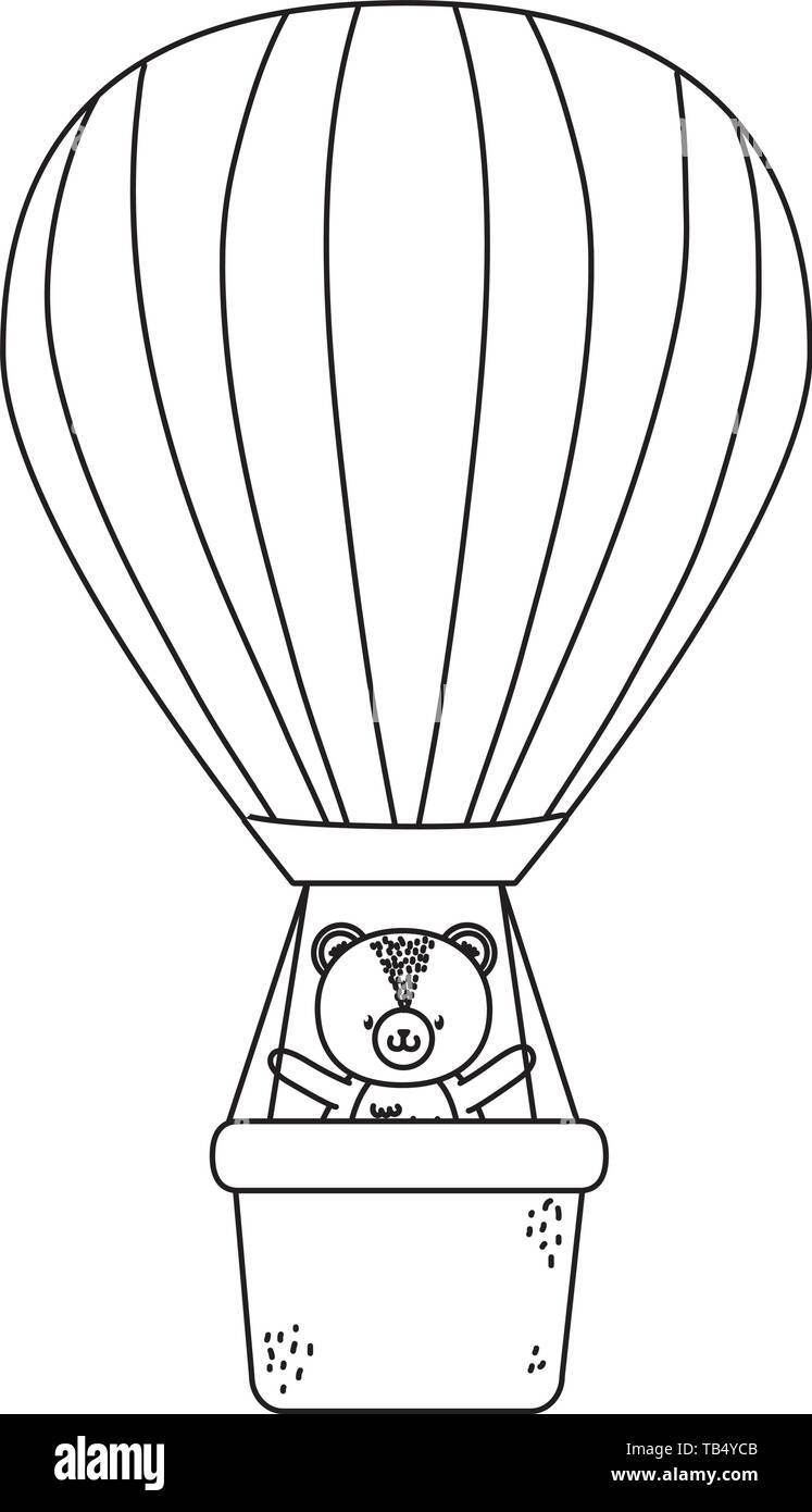 cute animal bear enjoying and flying with hot air balloon cartoon ...