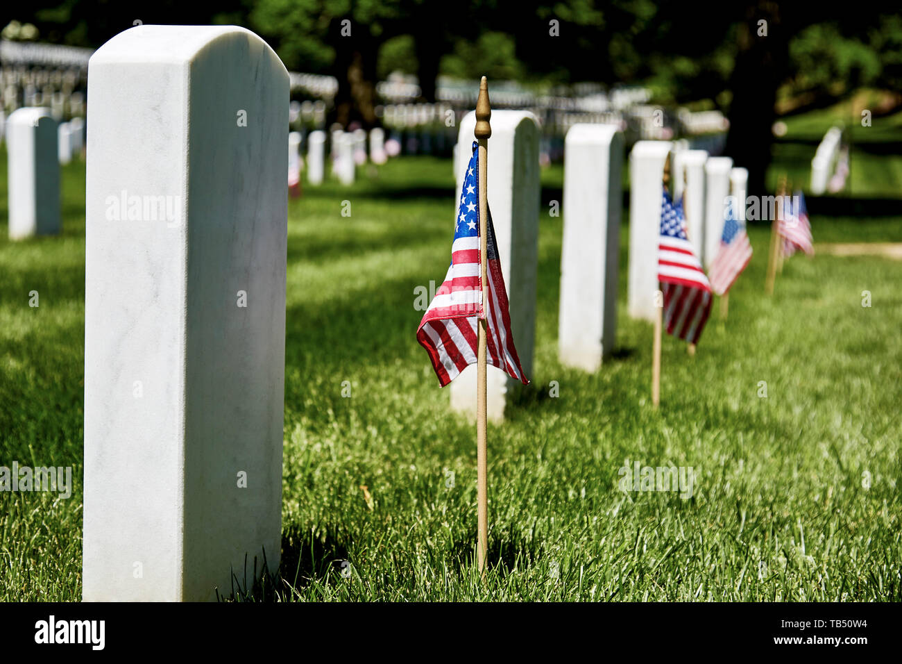 American flags on gravesites to honor fallen soldiers Stock Photo - Alamy
