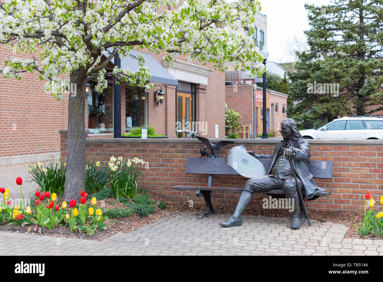 Holland, Michigan, USA - May 11, 2019: Statue of Benjamin Franklin ...