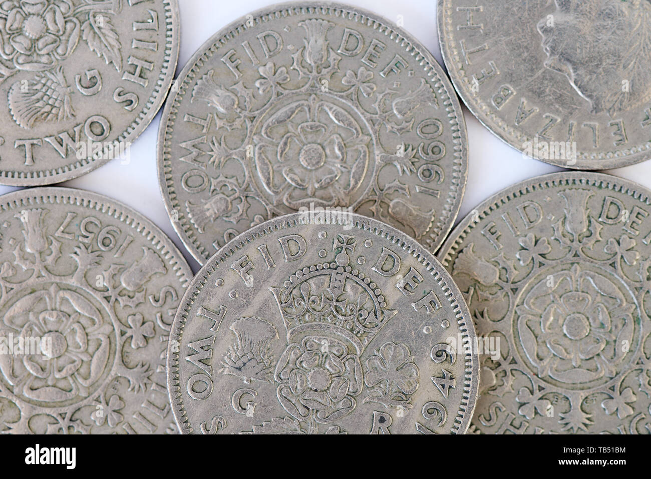 Various British two shillings coins Stock Photo - Alamy
