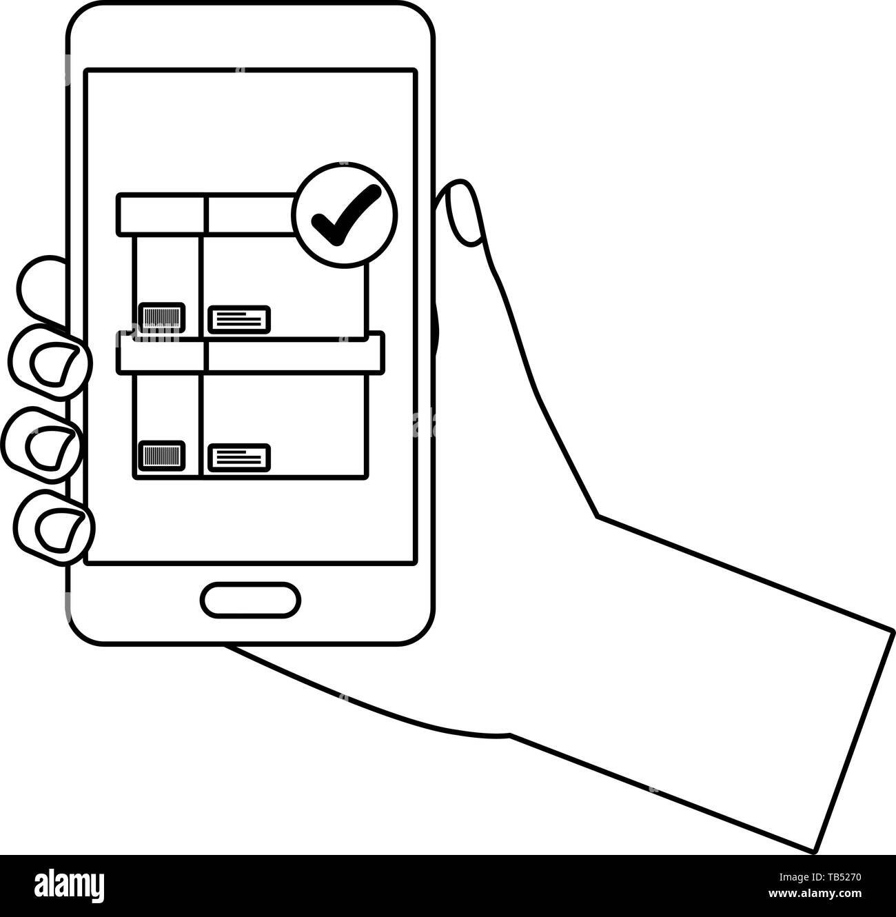 technology device modern smartphone wih boxes cartoon vector ...