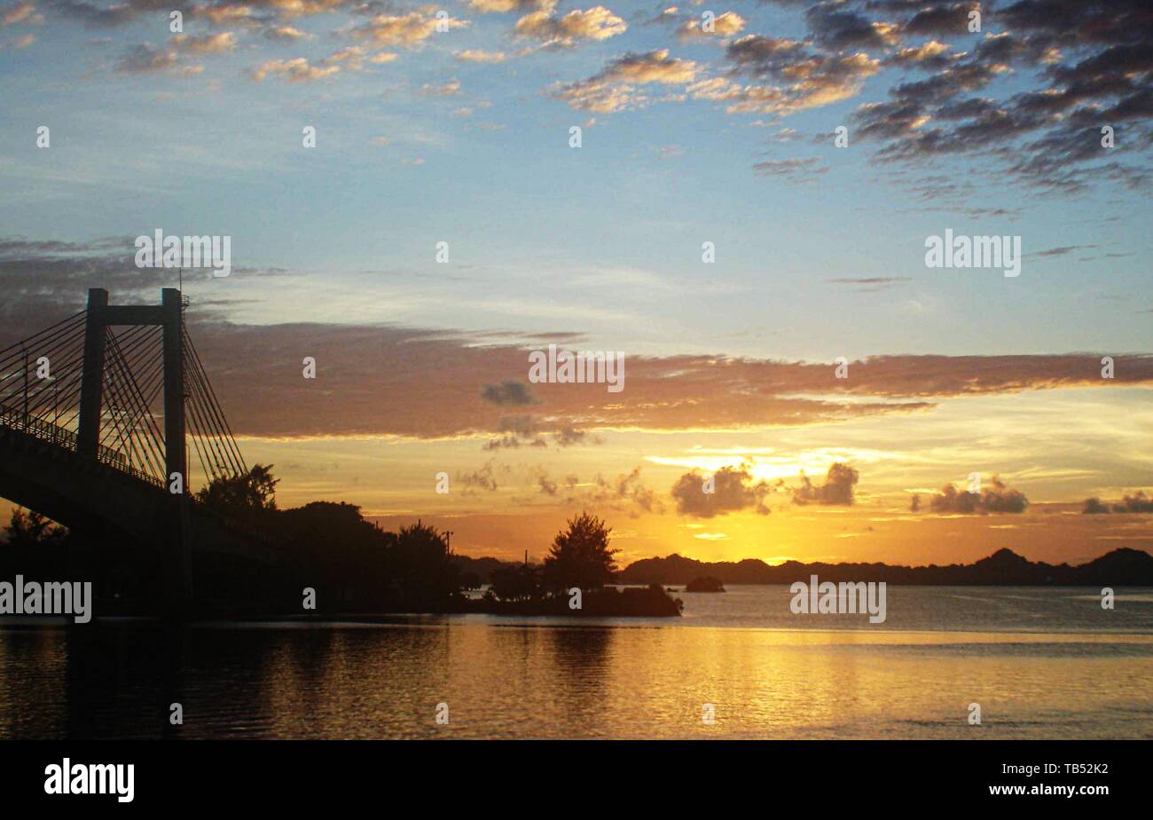 Silhouette of the Japan-Palau Friendship Bridge spanning Korror and ...