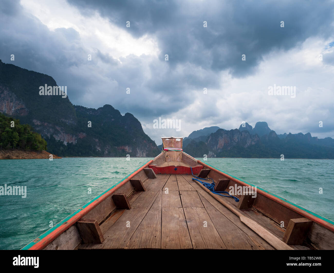 Scenic landscape of boat view in the big river and reservoir dam with ...