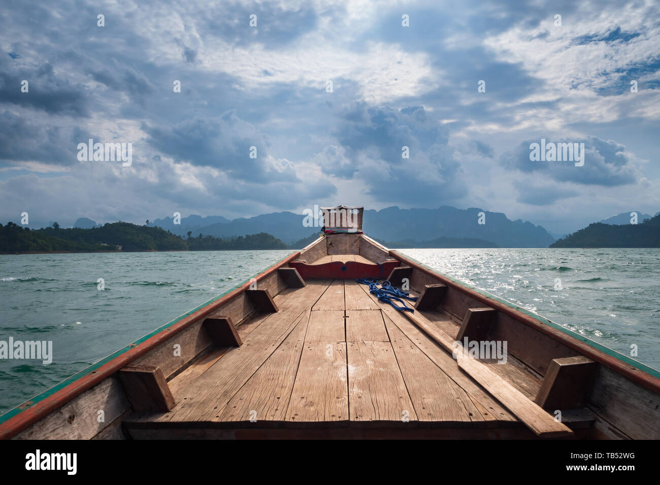 Scenic landscape of boat view in the big river and reservoir dam with ...