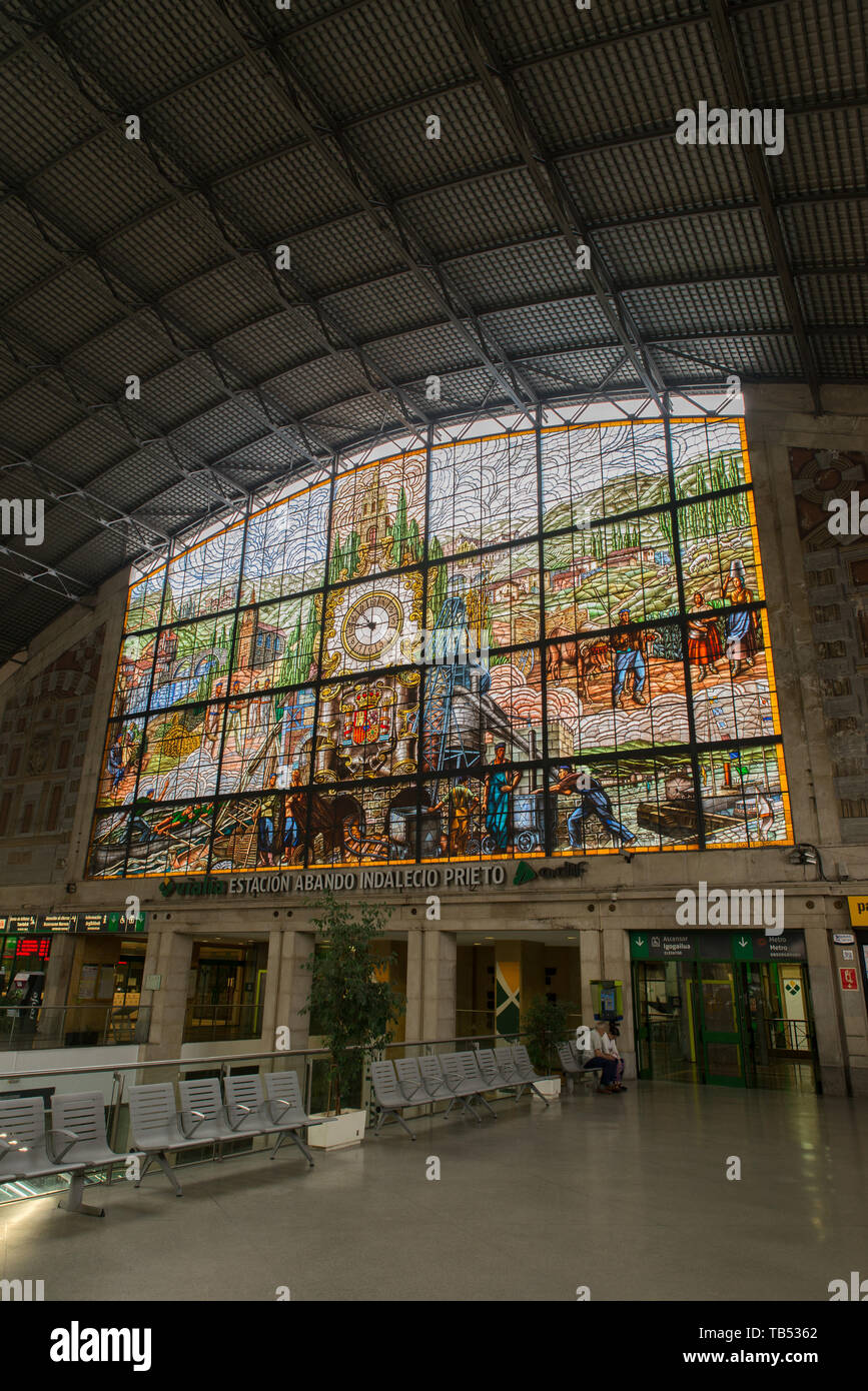 The stained glass window at Abando railway station in Bilbao describes ...