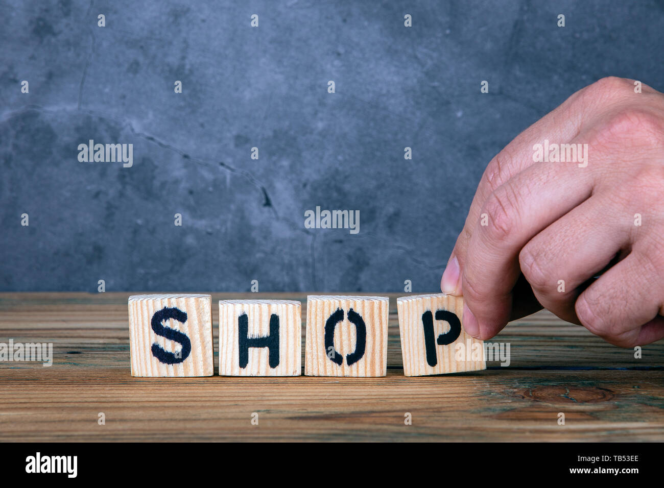 Shop - word from wooden letters Stock Photo - Alamy