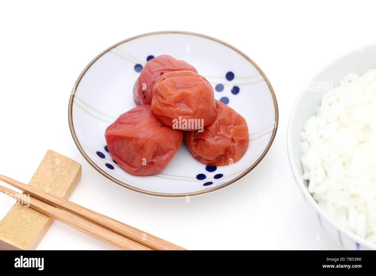 Japanese food, salted Umeboshi on white background Stock Photo - Alamy