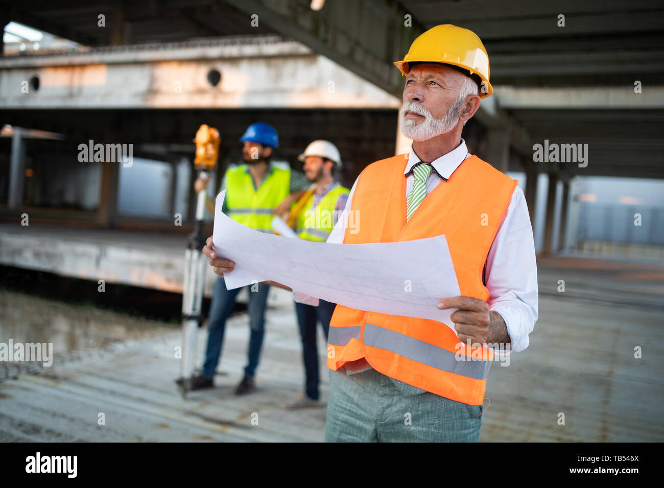 Group of construction engineer working in construction site Stock Photo ...