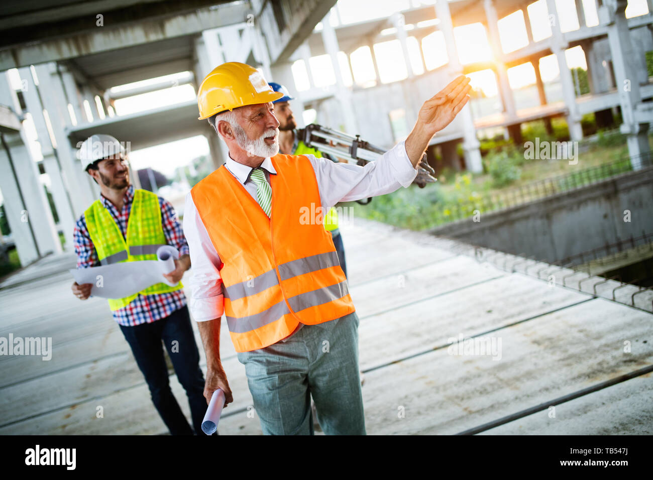 Group of construction engineer working in construction site Stock Photo ...