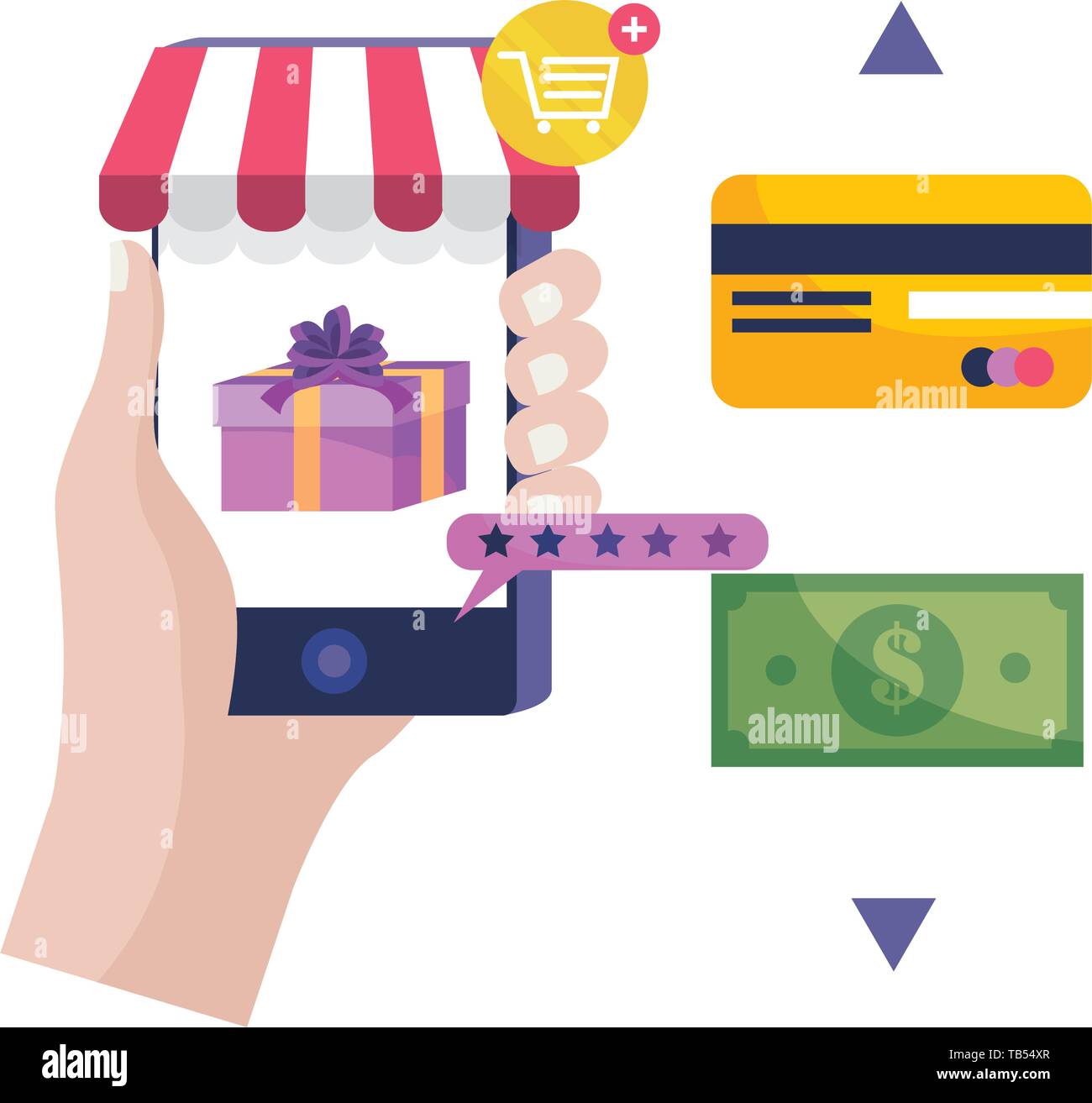 Hand holding smartphone design, Store shopping online ecommerce media ...