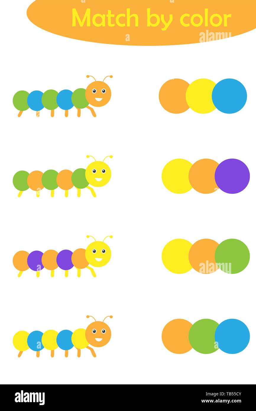 Matching game for children, connect colorful caterpillars with same ...
