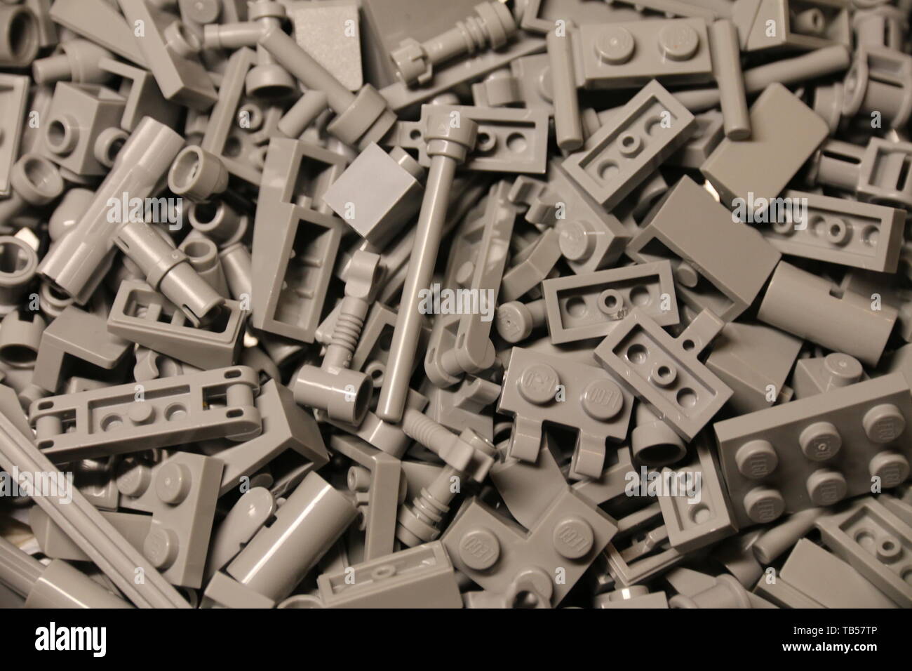 LEGO light bluish gray bricks, tiles, plates, technic parts together on ...