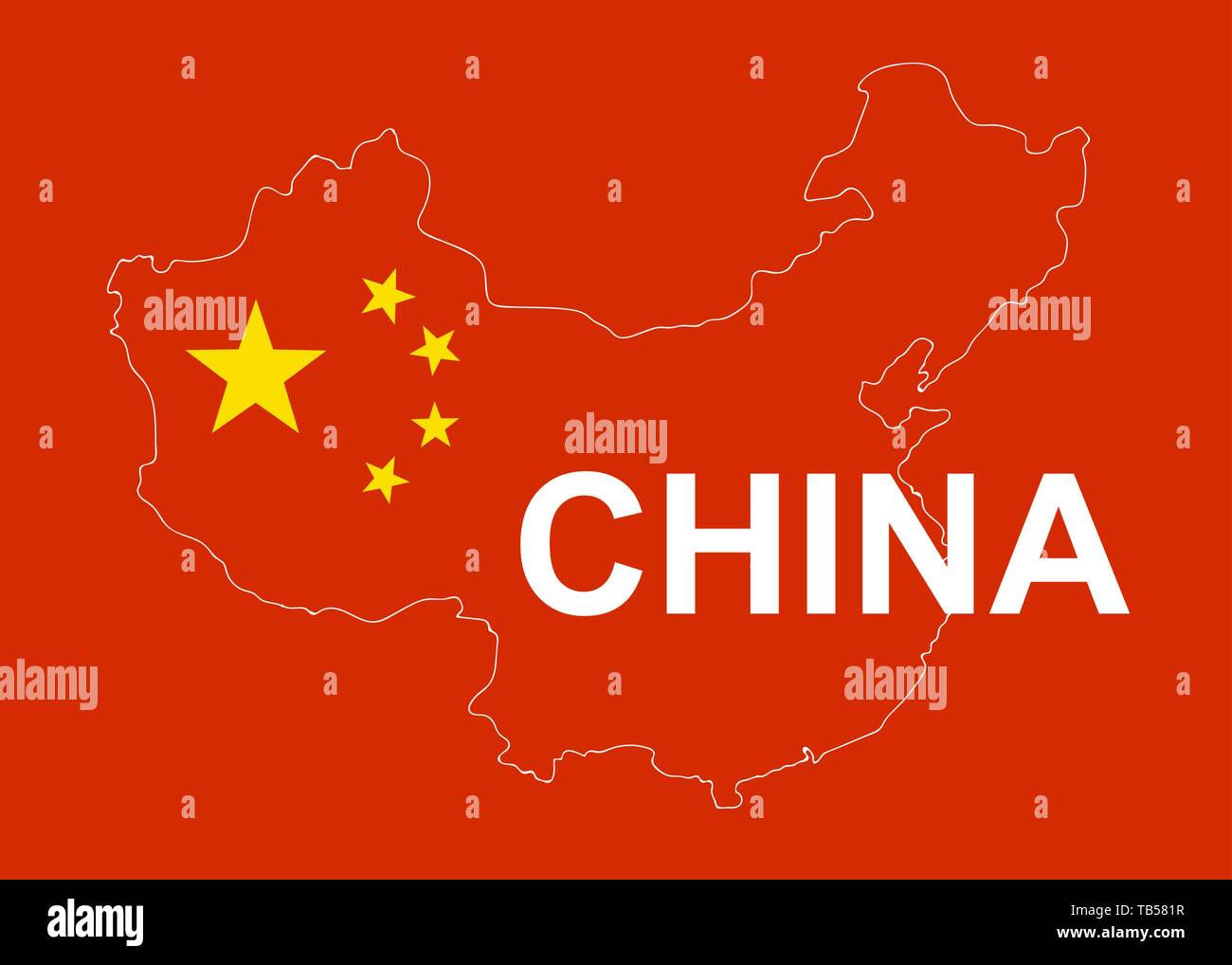Vector Illustration of China Classic Map with the Flag Colors and ...