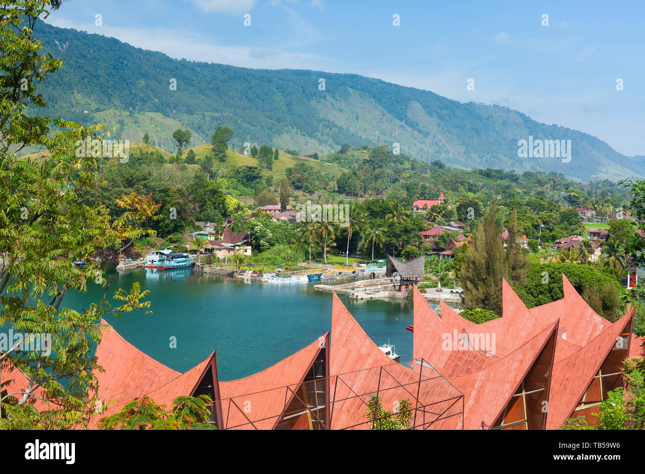Traditional Batak roof architecture in Tuk Tuk on Samosir Island, Lake ...