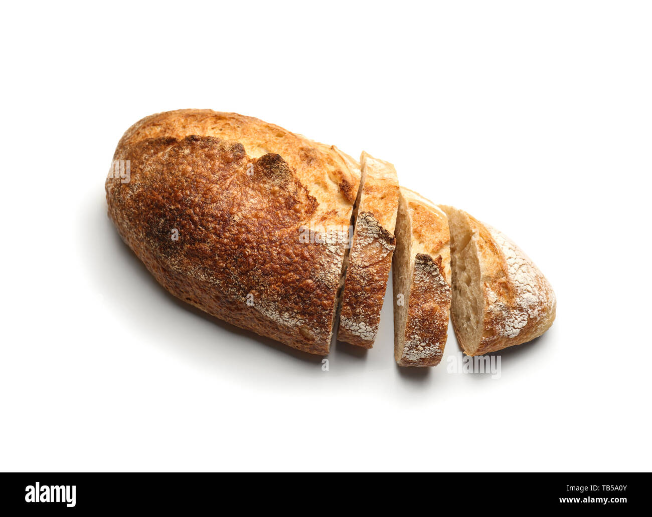 Cut loaf of fresh bread on white background Stock Photo - Alamy