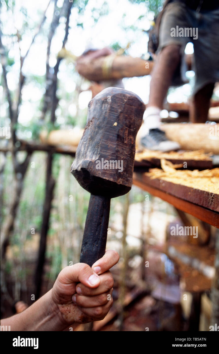 Rustic tools used by the workers building the houses, these malets are ...