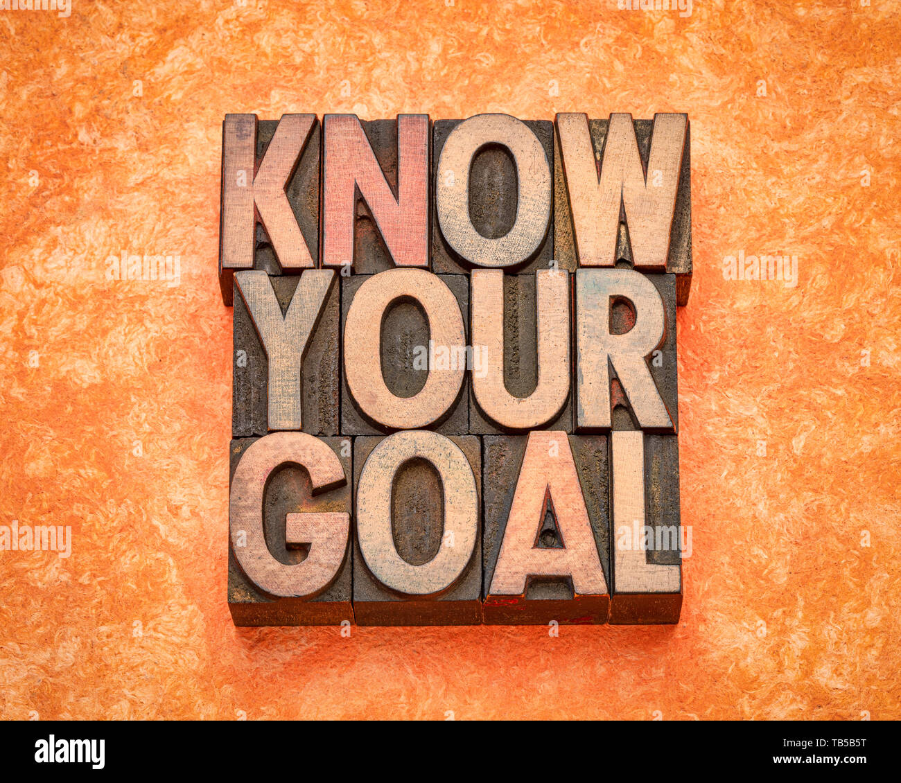 know your goal - inspirational word abstract in vintage letterpress ...