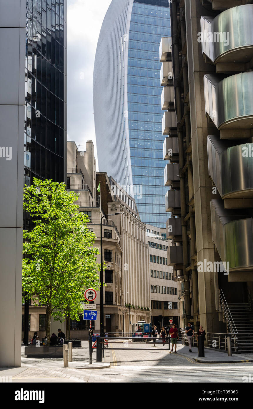 A view down Lime Street in the financial District in The City of London ...
