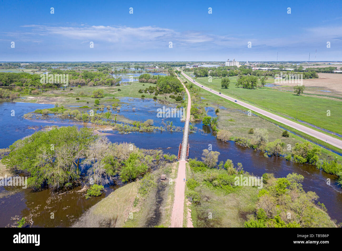 multi-use recreational Cowboy Trail crosses the flooded Elkhorn RIver ...